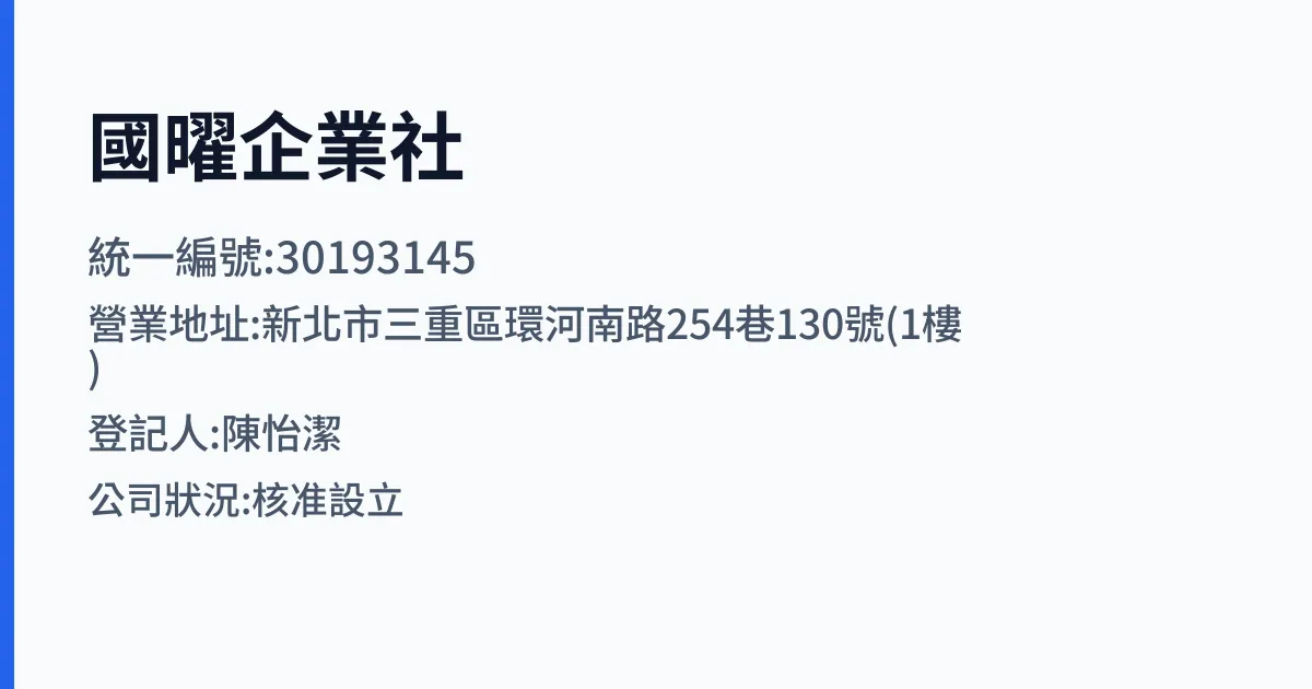 國曜企業社 - 統編 30193145(新北市) 公司登記資料與營業項目詳細圖表