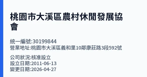 桃園市大溪區農村休閒發展協會的照片-統編 30199844(桃園市) 公司登記資料與營業項目詳細圖表