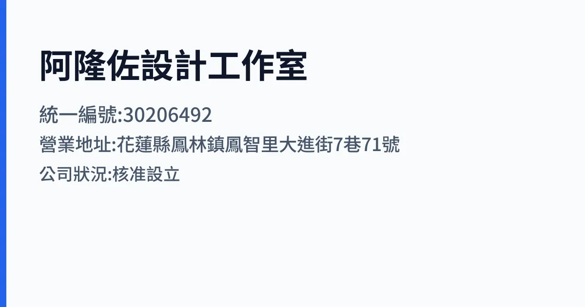 阿隆佐設計工作室 - 統編 30206492(花蓮縣) 公司登記資料與營業項目詳細圖表