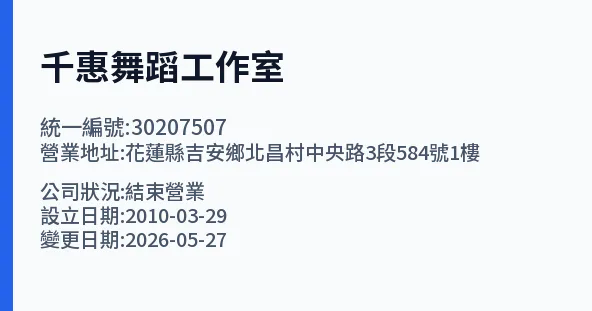 千惠舞蹈工作室的照片-統編 30207507(花蓮縣) 公司登記資料與營業項目詳細圖表