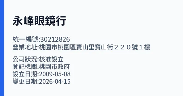 永峰眼鏡行的照片-統編 30212826(桃園市) 公司登記資料與營業項目詳細圖表