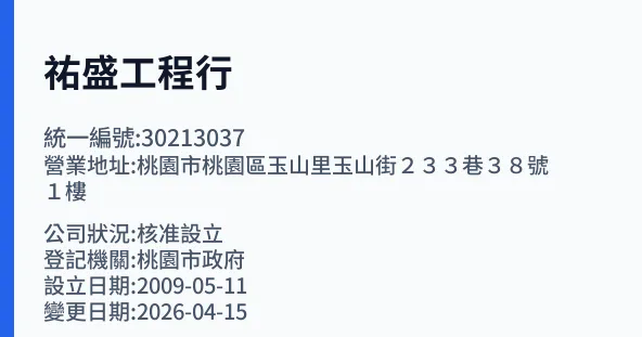 祐盛工程行的照片-統編 30213037(桃園市) 公司登記資料與營業項目詳細圖表