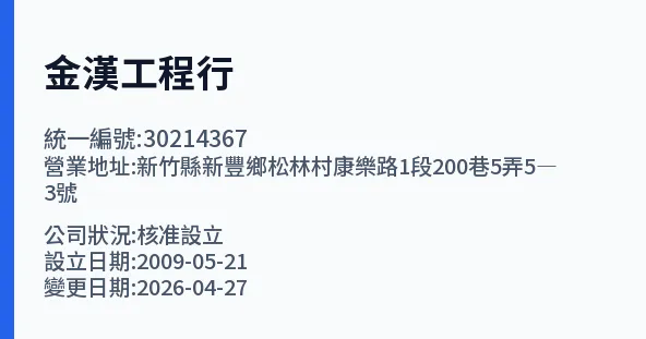 金漢工程行的照片-統編 30214367(新竹縣) 公司登記資料與營業項目詳細圖表