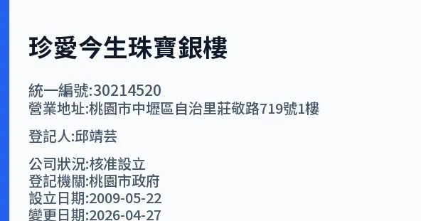 珍愛今生珠寶銀樓的照片-統編 30214520(桃園市) 公司登記資料與營業項目詳細圖表