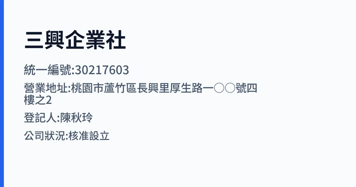 三興企業社 - 統編 30217603(桃園市) 公司登記資料與營業項目詳細圖表