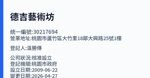 德吉藝術坊的照片-統編 30217694(桃園市) 公司登記資料與營業項目詳細圖表