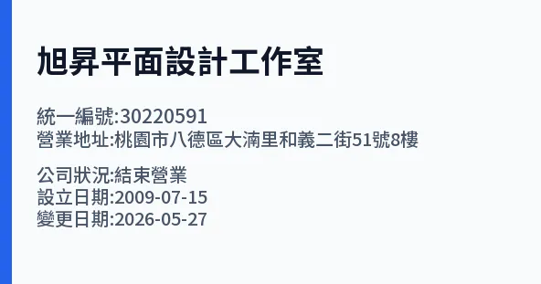 旭昇平面設計工作室的照片-統編 30220591(桃園市) 公司登記資料與營業項目詳細圖表
