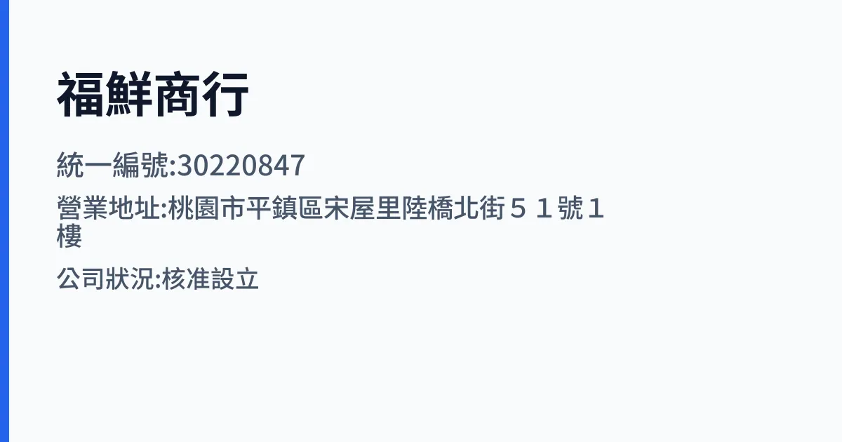福鮮商行 - 統編 30220847(桃園市) 公司登記資料與營業項目詳細圖表