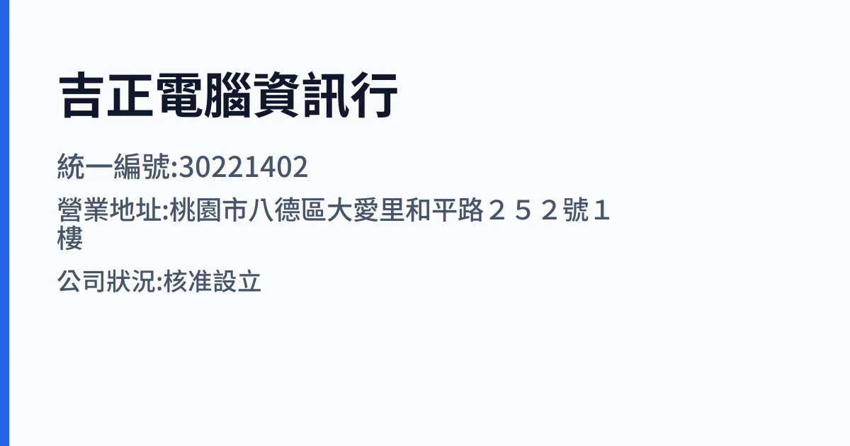 吉正電腦資訊行 - 統編 30221402(桃園市) 公司登記資料與營業項目詳細圖表