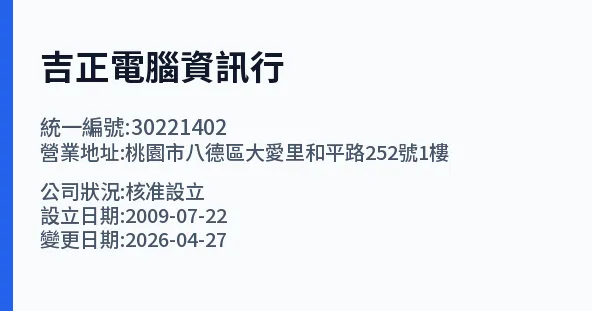 吉正電腦資訊行的照片-統編 30221402(桃園市) 公司登記資料與營業項目詳細圖表