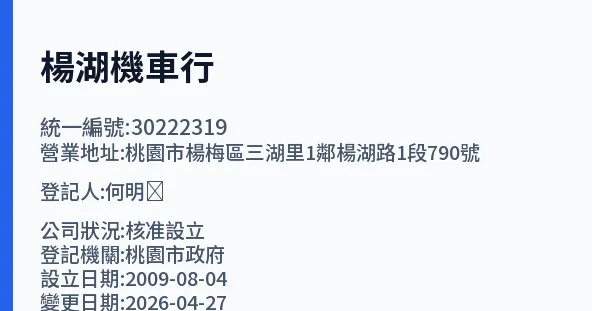 楊湖機車行的照片-統編 30222319(桃園市) 公司登記資料與營業項目詳細圖表