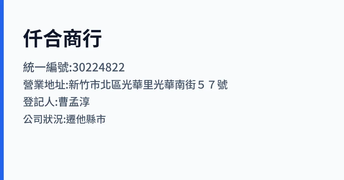 仟合商行 - 統編 30224822(桃園市) 公司登記資料與營業項目詳細圖表