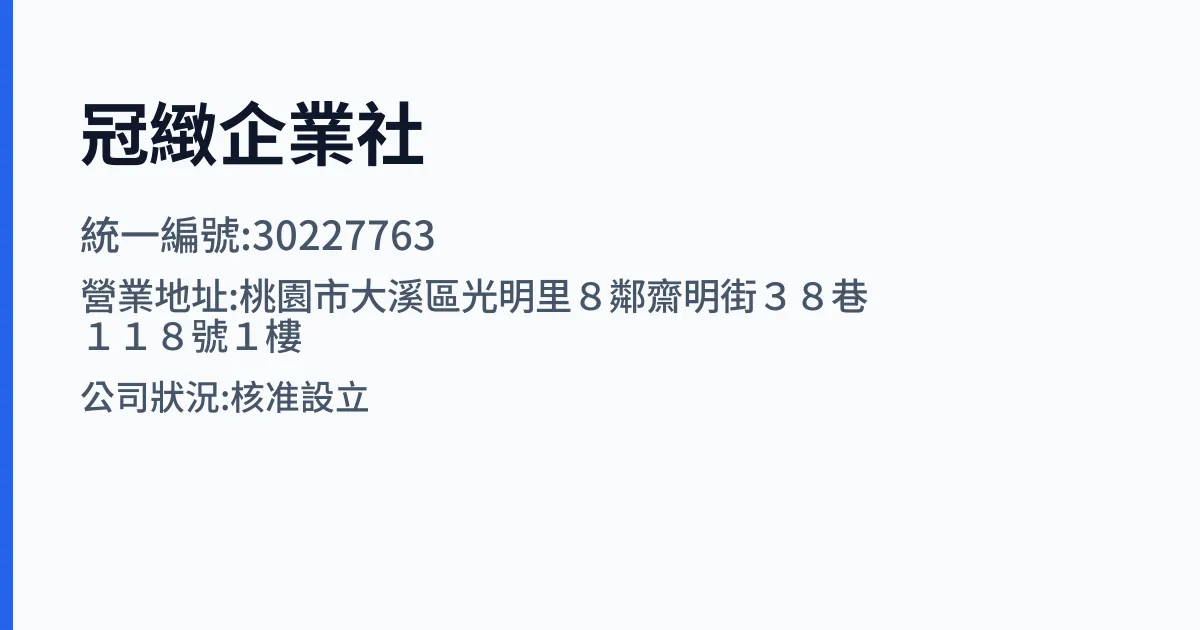 冠緻企業社 - 統編 30227763(桃園市) 公司登記資料與營業項目詳細圖表