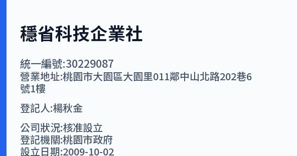 穩省科技企業社的照片-統編 30229087(桃園市) 公司登記資料與營業項目詳細圖表