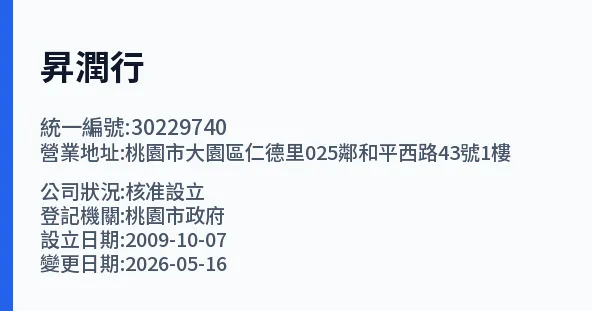 昇潤行的照片-統編 30229740(桃園市) 公司登記資料與營業項目詳細圖表