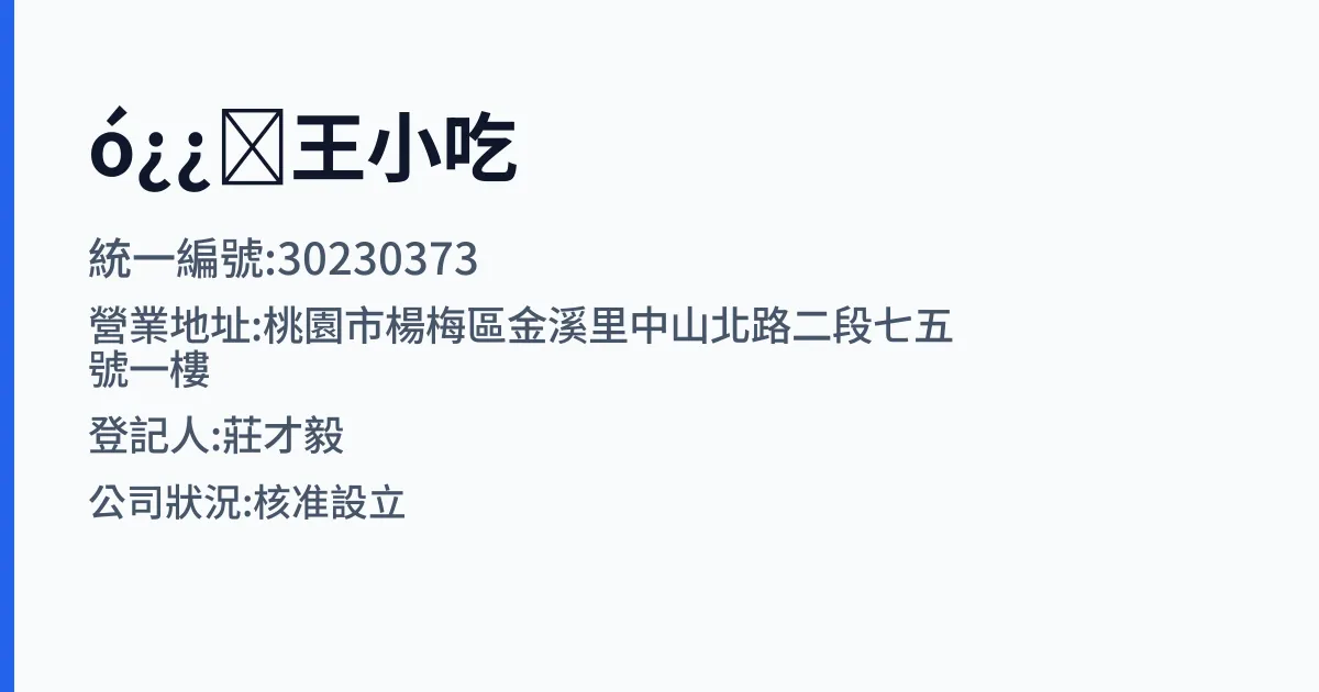王小吃 - 統編 30230373(桃園市) 公司登記資料與營業項目詳細圖表