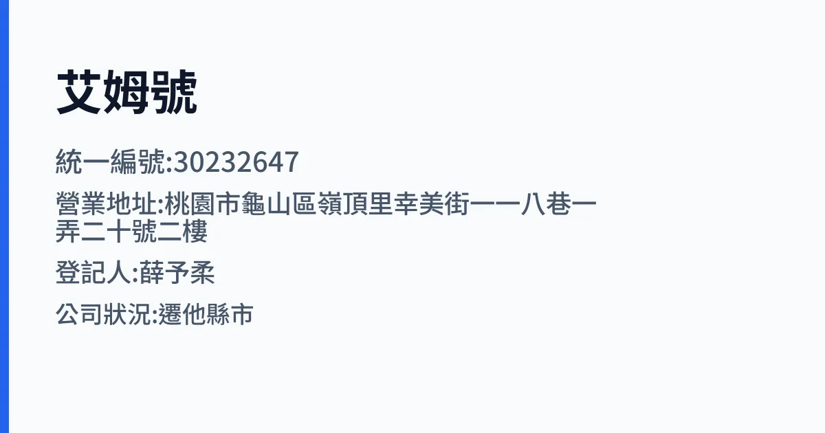 艾姆號 - 統編 30232647(臺北市) 公司登記資料與營業項目詳細圖表