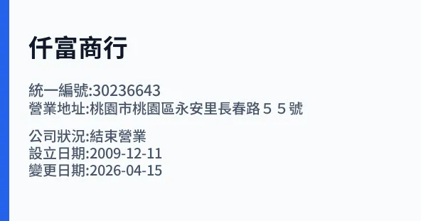 仟富商行的照片-統編 30236643(桃園市) 公司登記資料與營業項目詳細圖表