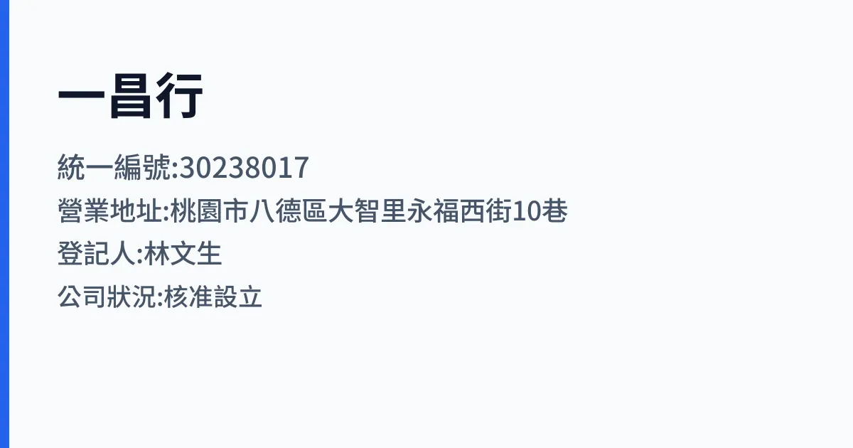 一昌行 - 統編 30238017(桃園市) 公司登記資料與營業項目詳細圖表
