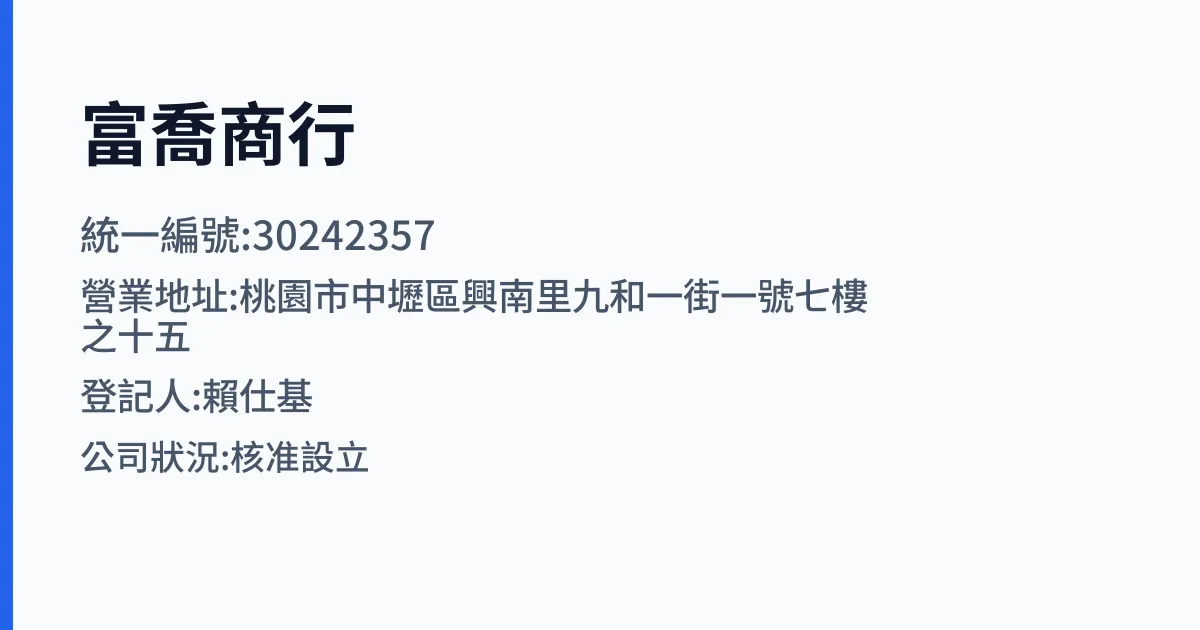 富喬商行 - 統編 30242357(桃園市) 公司登記資料與營業項目詳細圖表