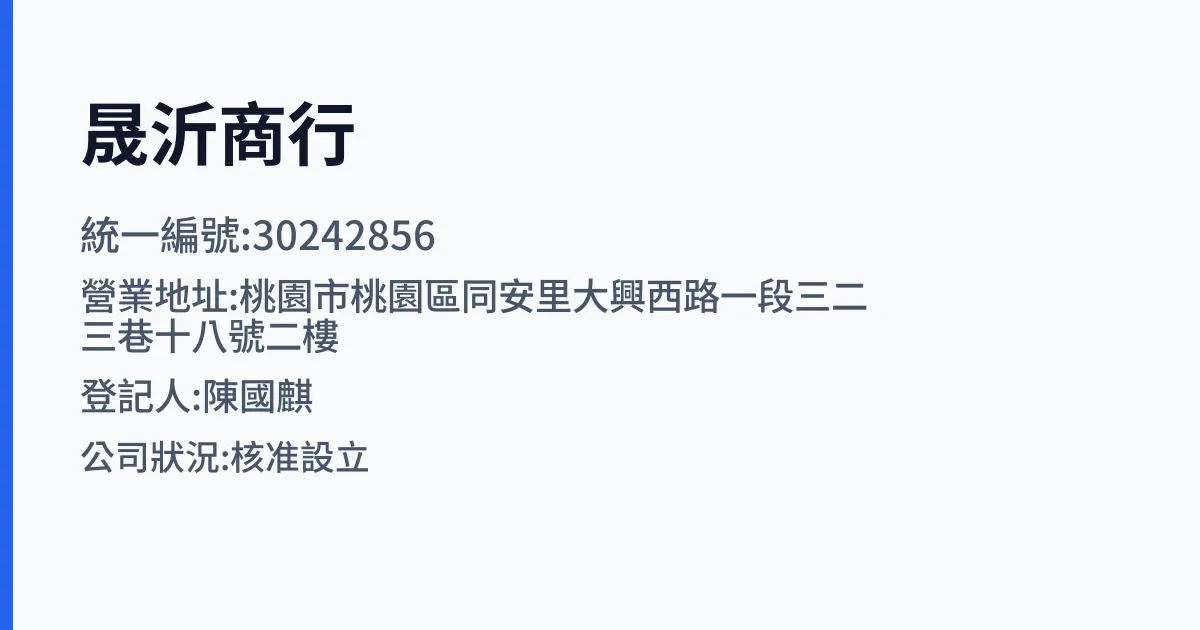 晟沂商行 - 統編 30242856（桃園市） 公司登記資料與營業項目詳細圖表
