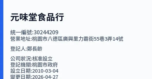 元味堂食品行的照片-統編 30244209(桃園市) 公司登記資料與營業項目詳細圖表