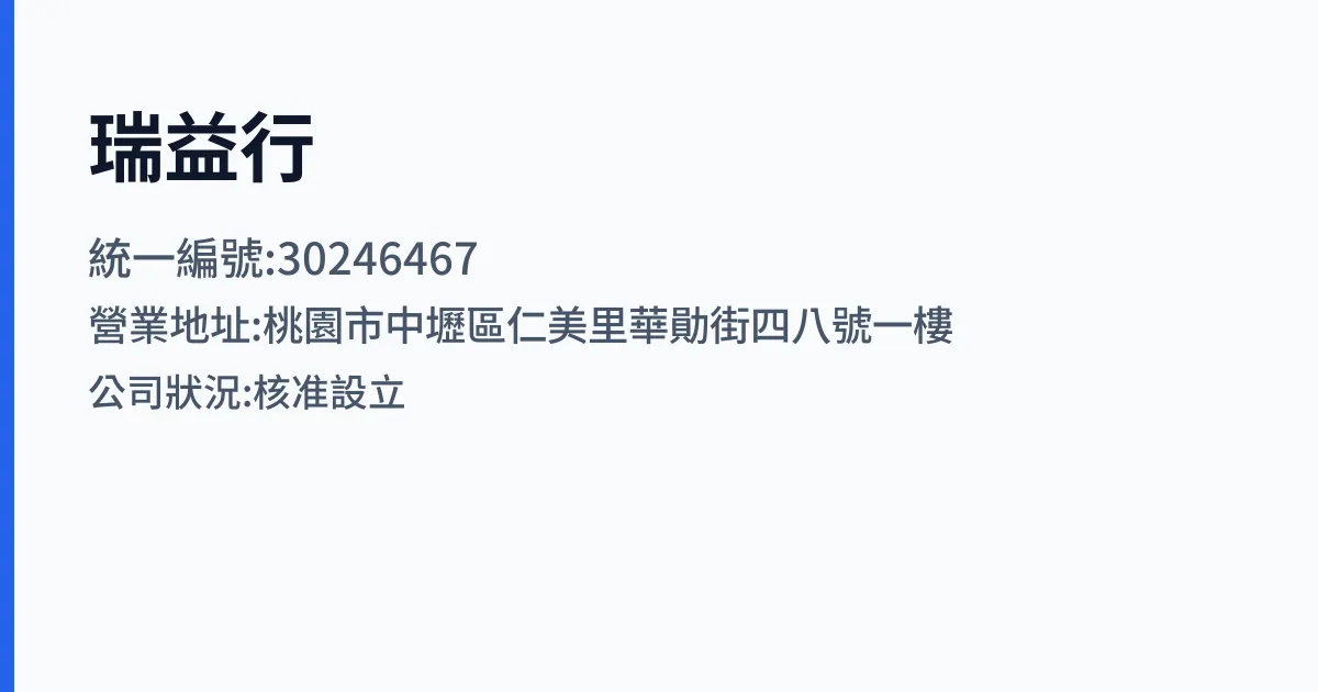 瑞益行 - 統編 30246467(桃園市) 公司登記資料與營業項目詳細圖表