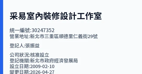 采易室內裝修設計工作室的照片-統編 30247352(新北市) 公司登記資料與營業項目詳細圖表