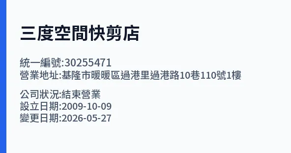 三度空間快剪店的照片-統編 30255471(基隆市) 公司登記資料與營業項目詳細圖表