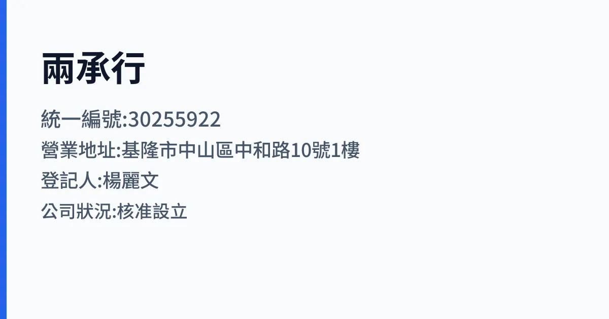 兩承行 - 統編 30255922(基隆市) 公司登記資料與營業項目詳細圖表