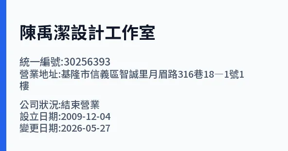 陳禹潔設計工作室的照片-統編 30256393(基隆市) 公司登記資料與營業項目詳細圖表