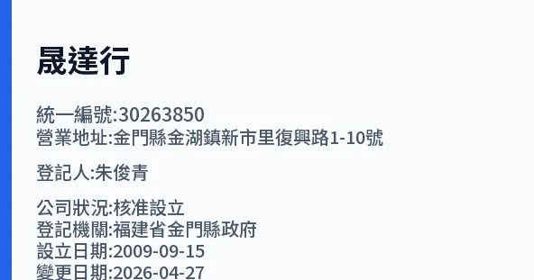 晟達行的照片-統編 30263850(金門縣) 公司登記資料與營業項目詳細圖表