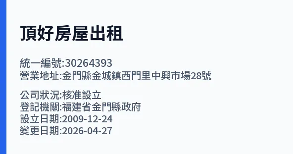 頂好房屋出租的照片-統編 30264393(金門縣) 公司登記資料與營業項目詳細圖表