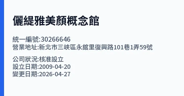 儷緹雅美顏概念館的照片-統編 30266646(新北市) 公司登記資料與營業項目詳細圖表