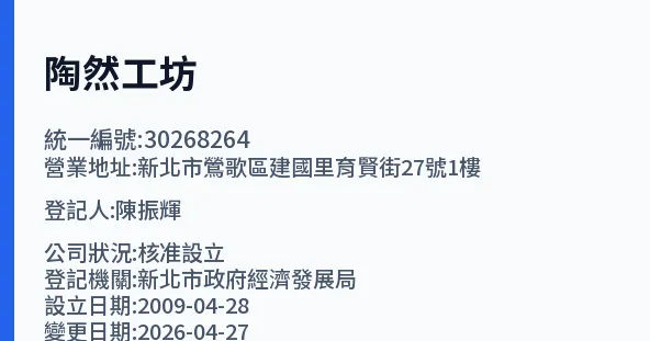 陶然工坊的照片-統編 30268264(新北市) 公司登記資料與營業項目詳細圖表