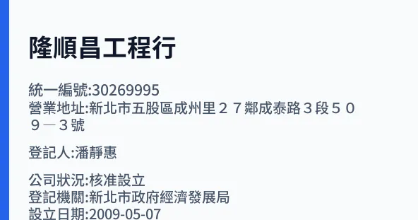隆順昌工程行的照片-統編 30269995(新北市) 公司登記資料與營業項目詳細圖表