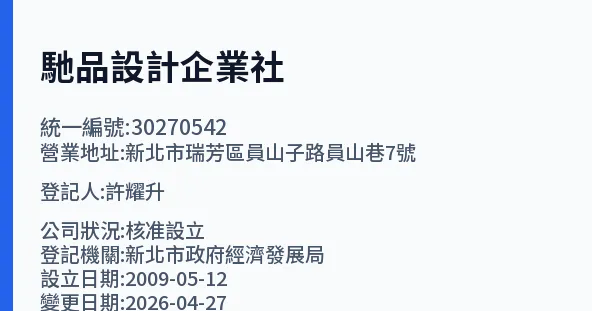 馳品設計企業社的照片-統編 30270542(新北市) 公司登記資料與營業項目詳細圖表