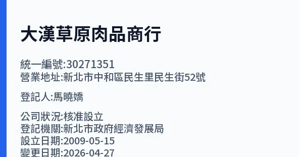 大漢草原肉品商行的照片-統編 30271351(新北市) 公司登記資料與營業項目詳細圖表