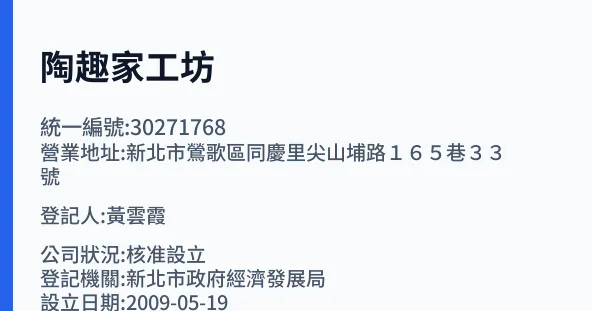 陶趣家工坊的照片-統編 30271768(新北市) 公司登記資料與營業項目詳細圖表