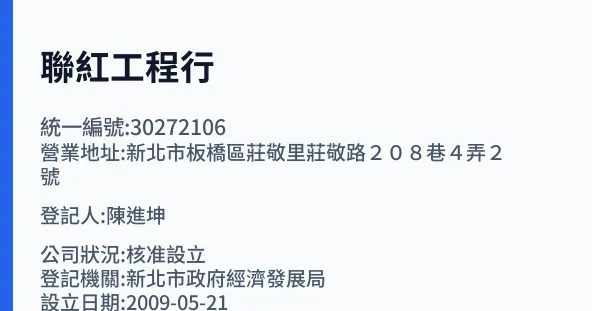 聯紅工程行的照片-統編 30272106(新北市) 公司登記資料與營業項目詳細圖表