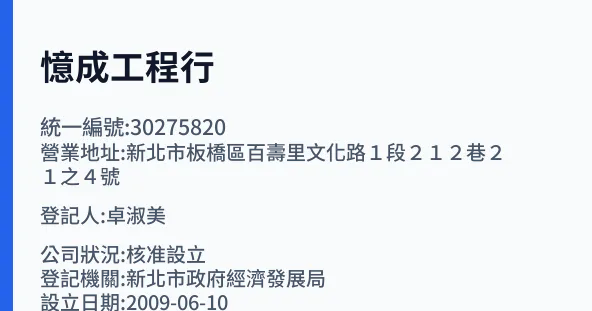 憶成工程行的照片-統編 30275820(新北市) 公司登記資料與營業項目詳細圖表