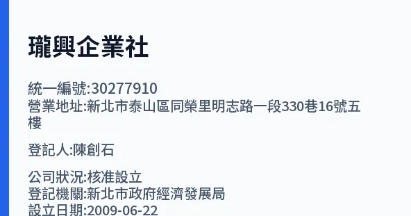 瓏興企業社的照片-統編 30277910(新北市) 公司登記資料與營業項目詳細圖表