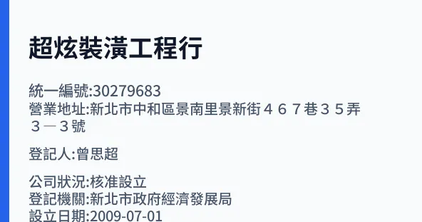 超炫裝潢工程行的照片-統編 30279683(新北市) 公司登記資料與營業項目詳細圖表