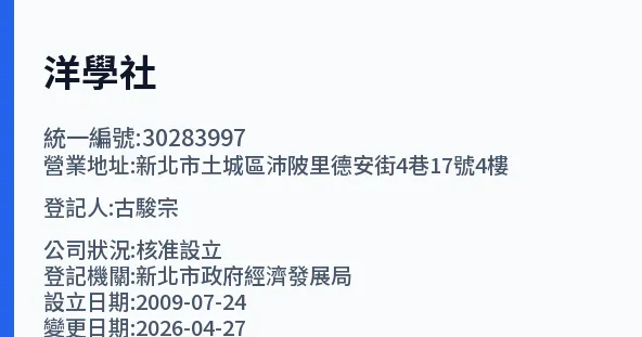 洋學社的照片-統編 30283997(新北市) 公司登記資料與營業項目詳細圖表