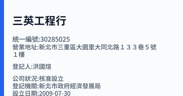 三英工程行的照片-統編 30285025(新北市) 公司登記資料與營業項目詳細圖表