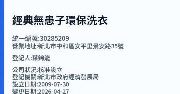 經典無患子環保洗衣的照片-統編 30285209(新北市) 公司登記資料與營業項目詳細圖表