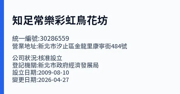 知足常樂彩虹鳥花坊的照片-統編 30286559(新北市) 公司登記資料與營業項目詳細圖表