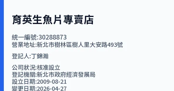 育英生魚片專賣店的照片-統編 30288873(新北市) 公司登記資料與營業項目詳細圖表