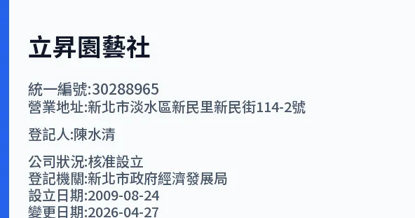 立昇園藝社的照片-統編 30288965(新北市) 公司登記資料與營業項目詳細圖表
