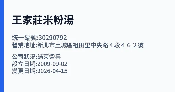 王家莊米粉湯的照片-統編 30290792(新北市) 公司登記資料與營業項目詳細圖表